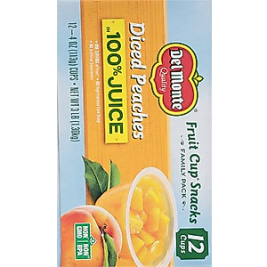 DEL MONTE Diced Peaches FRUIT CUP Snacks in 100% Fruit Juice, 12 Pack, 4 oz