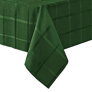 Newbridge 60 x 84 Inch Oval Fabric Tablecloth, Elegance Plaid, 100% Polyester, No Iron Soil Resistant Dining Room, Party and Banquet Table Cover, Solid Textured, Hunter Green