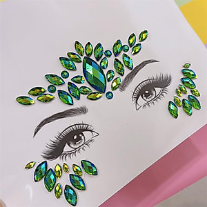 Green Face Jewels Stick On Halloween Face Gems Sticker for Makeup Face Rhinestones Self Adhesive Face Glitter Face Jewelry Festival Party DIY Eye Tattoo Stickers Halloween Makeup (Emerald Ab/SR17)