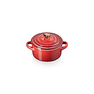 Le Creuset Cerise with Gold Heart Knob Stoneware Mini Round Cocotte, 8 oz