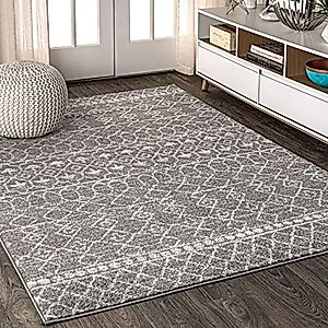 JONATHAN Y MOH209B-8 Izil Moroccan Beni Souk Indoor Farmhouse Area-Rug Bohemian Minimalistic Geometric Easy-Cleaning Bedroom Kitchen Living Room Non Shedding, 8 X 10, Gray,Cream