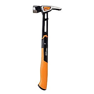 Fiskars IsoCore 22 oz Milled-Face Framing Claw Hammer, with Shock Reduction, 16 in