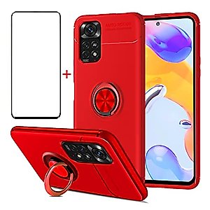 AKABEILA for Oppo A96 4G/Realme 9i/A36 4G/A76 4G/K10 4G/Realme 10T 5G Case Screen Protector Cover [with Tempered Glass Free] Carbon Fiber Silicone Bracket Phone Holder Shockproof Cases 6.59"