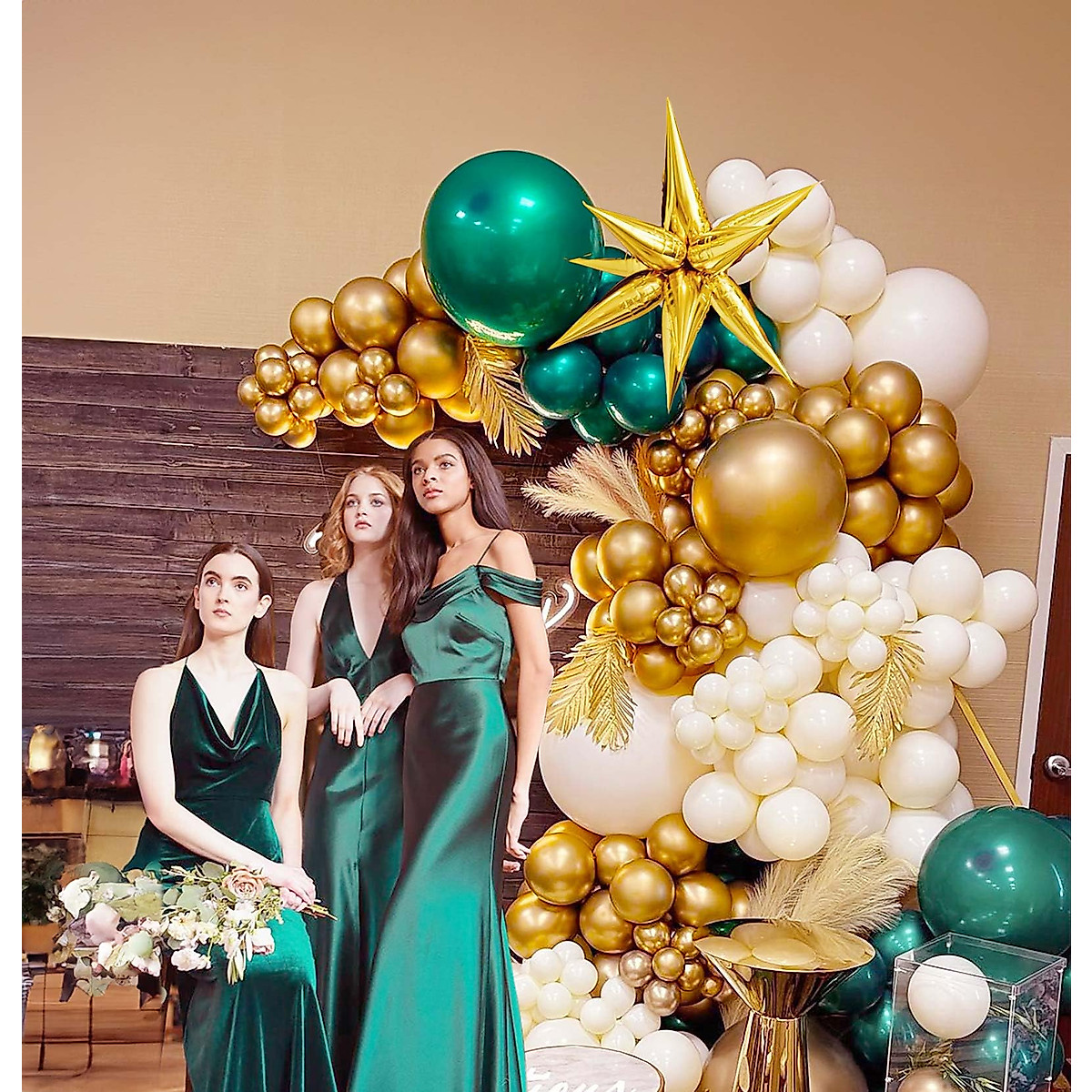 Emerald Green and Gold Balloon Garland Arch Kit 123pcs Double Stuffed Chrome Teal Green Starburst Balloon for luxury Emerald Gold wedding Birthday anniversary graduations Prom Decorations