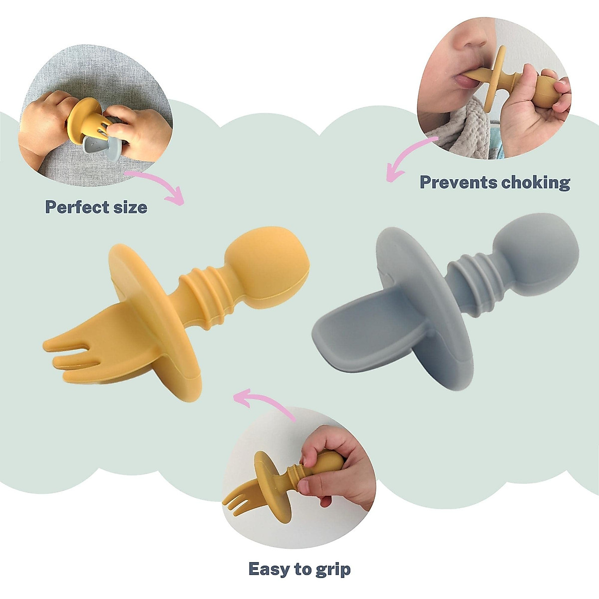 Baby Feeding Set with Reusable Wet Bag in Gift Box, Silicone Baby Led Weaning Supplies, Suction Baby Plate and Bowl Set, Food Grade Bib, Spoon, Fork, Sippy Cup, Bowl and Plate - 100% BPA Free!