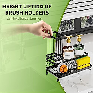 Cisily Sink Caddy Kitchen Sink Organizer, Sponge Holder for Kitchen Sink with Removable Drip Tray for Countertop Dish Soap Holder Dispenser Higher Brush Holder, 304 Stainless Steel Accesorios