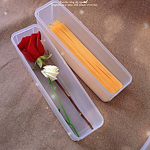 HYMAOME 2Pcs Spaghetti Container Pantry Storage Dispenser Clear Pasta Box Horizontal Food Storage Long Stackable Containers for Long Pasta, Noodles, Pantry Snacks