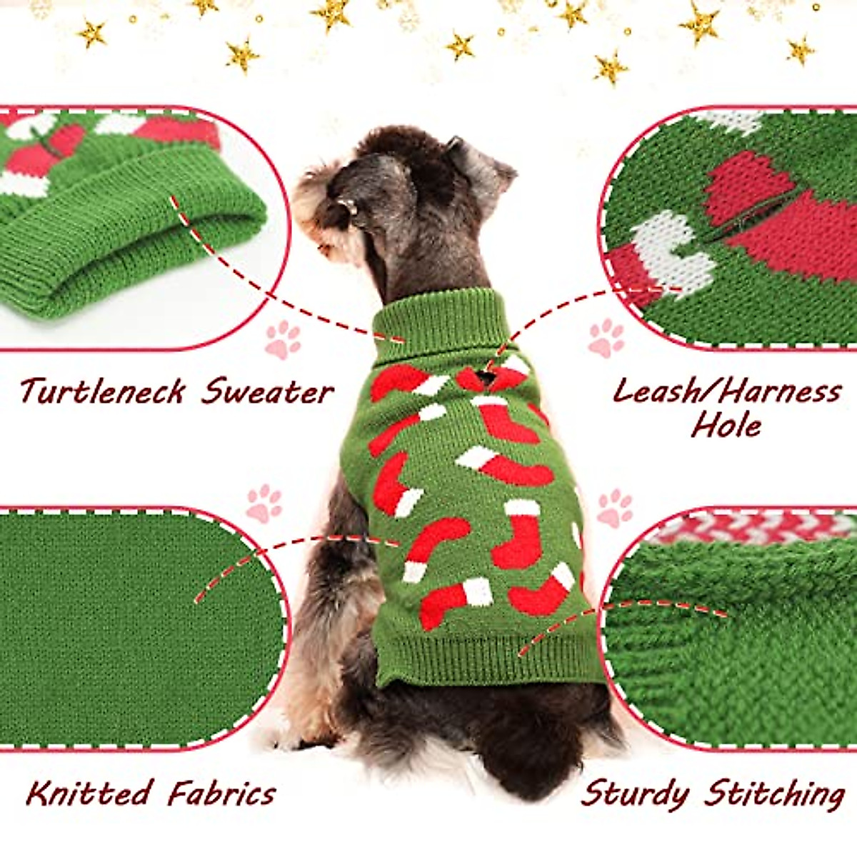Yokee Dog Christmas Sweater Holiday Dog Apparel Dog Turtleneck Sweater Puppy Kitten Fall Dog Sweater Pet Clothes Christmas Socks Pattern Winter Clothes for Small Medium Large Dog L Dog Sweaters
