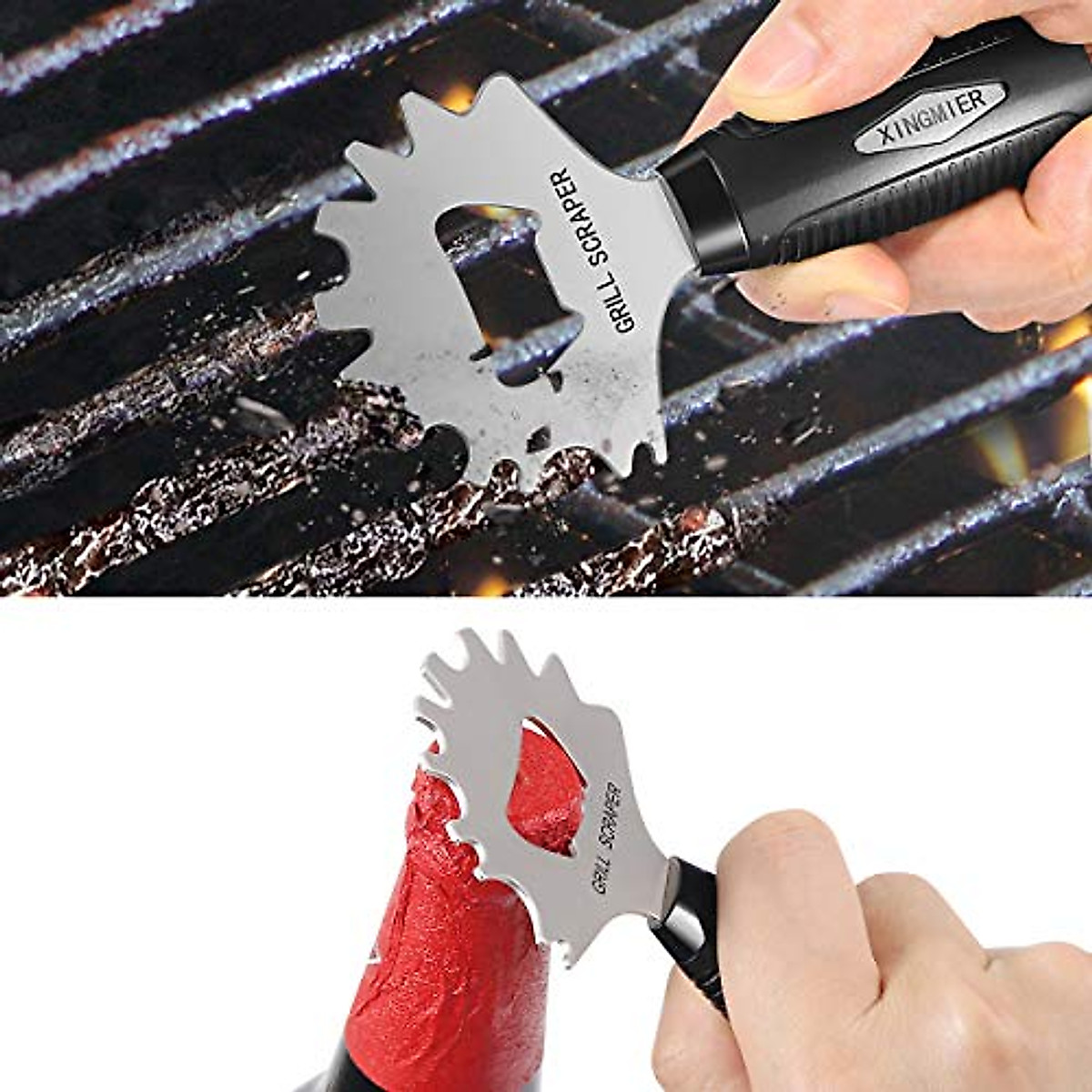 XIANGMIER Stainless Steel BBQ Grill Scraper- Grill Grate Cleaner- Barbecue Grill Brush Non-bristles Safer Than Wire Brush-Perfect BBQ Cleaning Tools-Works with Most Grill Grates (Black)