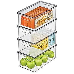 mDesign Plastic Pantry Storage Box Container with Lid and Built-In Handles - Organization for Flour, Cereal, Pasta, Rice, or Food in Kitchen Cupboard, Ligne Collection, 4 Pack, Clear/Smoke Gray