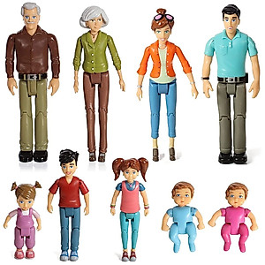 Sweet Li'l Family Dollhouse People Set of 9 Action Figure Set - Grandpa, Grandma, Mom, Dad, Sister, Brother, Toddler, Twin Boy & Girl