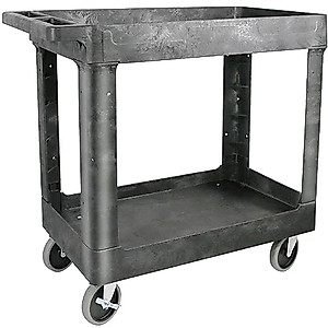 AQNIEGEP 2 Shelf Utility Cart Heavy Duty Rolling Cart with Brake Wheels Storage Service Cart w/Deep Shelves for Warehouse Workshop Cleaning Office Restaurant Commercial Moving 550lbs Capacity Black