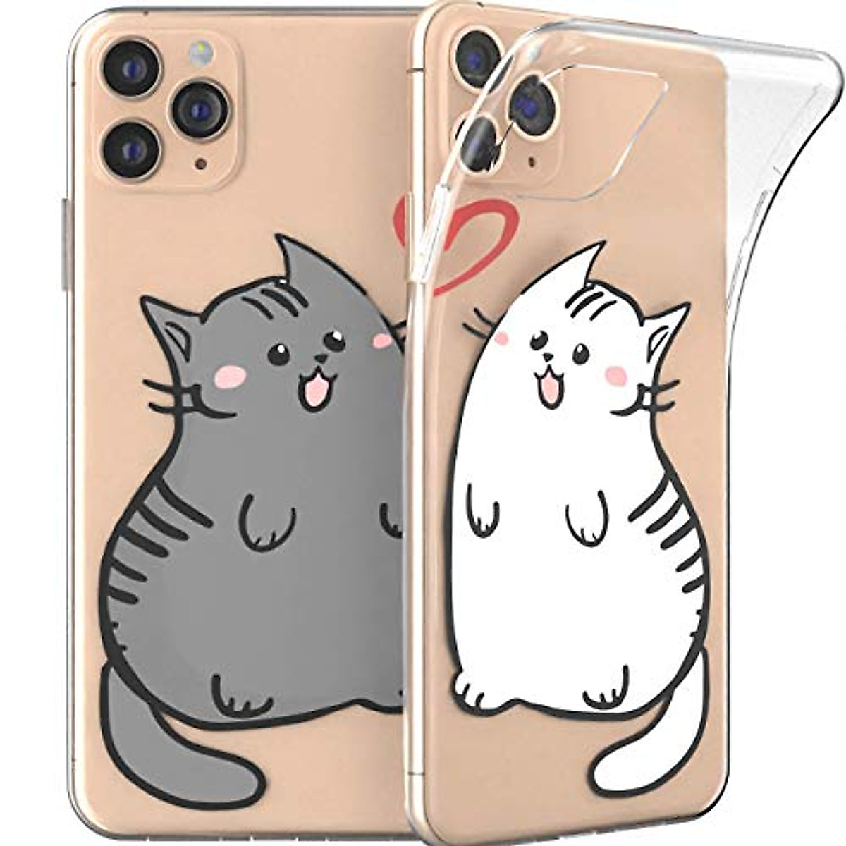 Toik Matching Couple Cases for Apple iPhone 11 Pro Xs Max Xr 10 X 8 Plus 7 6s 5s SE Cats Design Pets Lightweight Gray TPU Cute Gift Best Friend Boyfriend Anniversary BFFs White Adorable