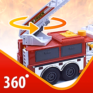 VEBO Fire Truck Motorized with Lights, Siren Sound, Working Water Pump and Rotating Rescue Ladder- Electric, Motorized, Big Fun Size 15", Realistic Design- for Toddlers, Kids Aged 3+ Years Old