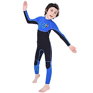 Cokarsey Kids Full Body Wetsuit 2.5mm Neoprene Back Zipper Sun Protection Thermal Swimsuit for Boys