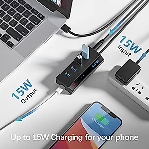 BYEASY Powered USB Hub, 5-Port USB 3.0 Hub with 4 USB 3.0 Data Ports and 1 Type-C Smart Charging Port, USB Splitter with 5V/3A Power Adapter Compatible with MacBook, Laptop, PS4, Flash Drive