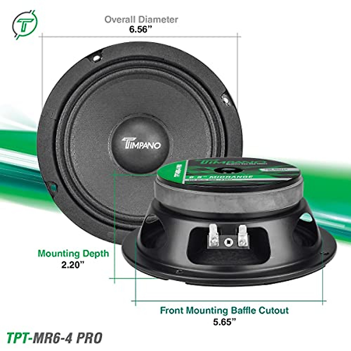 Timpano 6.5” Shallow Midrange Speaker 4 Ohm 500 Watts Max Power Pro Audio Loudspeaker (1 Speaker)