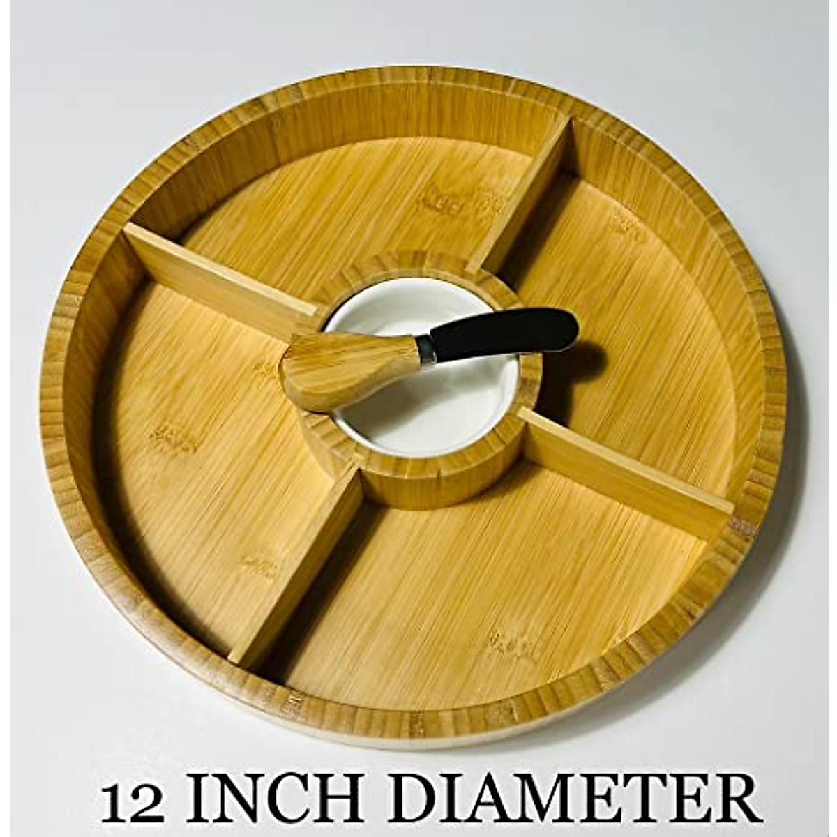 ProSky Chips and Dip Serving Dish, Bamboo Chip and Dip Platter with Dip Cup for Salsa and Spreader Knife, Chip and Dip Bowl Wood, Taco Dip Tray, Appetizer Serving Set, Dip Bowls and Tray Set