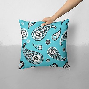 iiRov Vivid Blue & Black Paisley Design - Custom Decorative Home Decor Indoor or Outdoor Throw Pillow Cover for Sofa, Bed or Couch Cushion (Pillow CASE Cover ONLY)