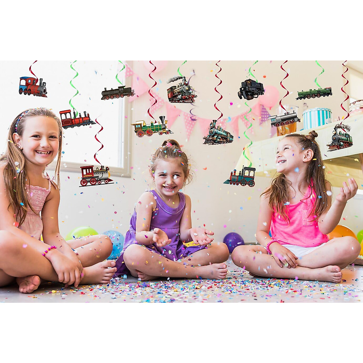 24 Pcs Train Hanging Decorations Steam Train Hanging Swirls Ceiling Swirls Train Birthday Party Supplies for Retro Train Party Decorations Train Transportation Decorations