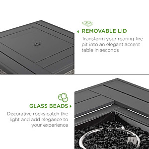 Best Choice Products 32in Fire Pit Table 50,000 BTU Outdoor Wicker Patio Propane Gas w/Glass Wind Guard, Aluminum Tabletop, Glass Rocks, Tank Storage, Lid, Cover - Ash Gray