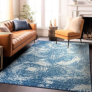 Rugshop Contemporary Distressed Circles Soft Area Rug 8' x 10' Blue