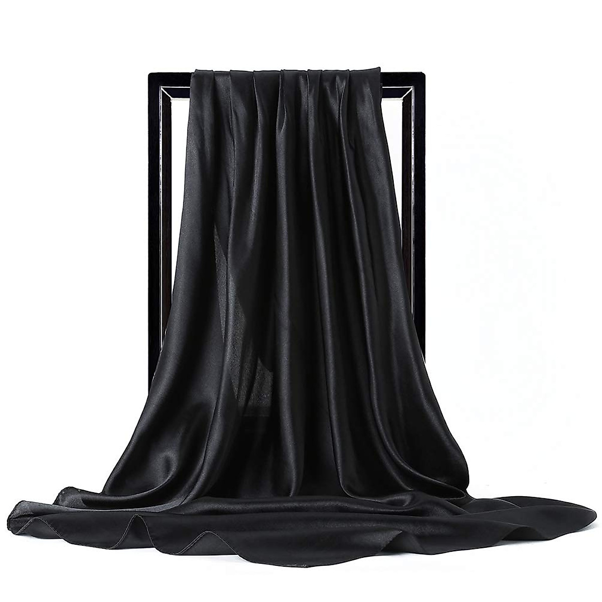 35" Womens Large Satin Square Scarf Silk Feeling Hair Wrapping Gift Headscarf Scarves Black