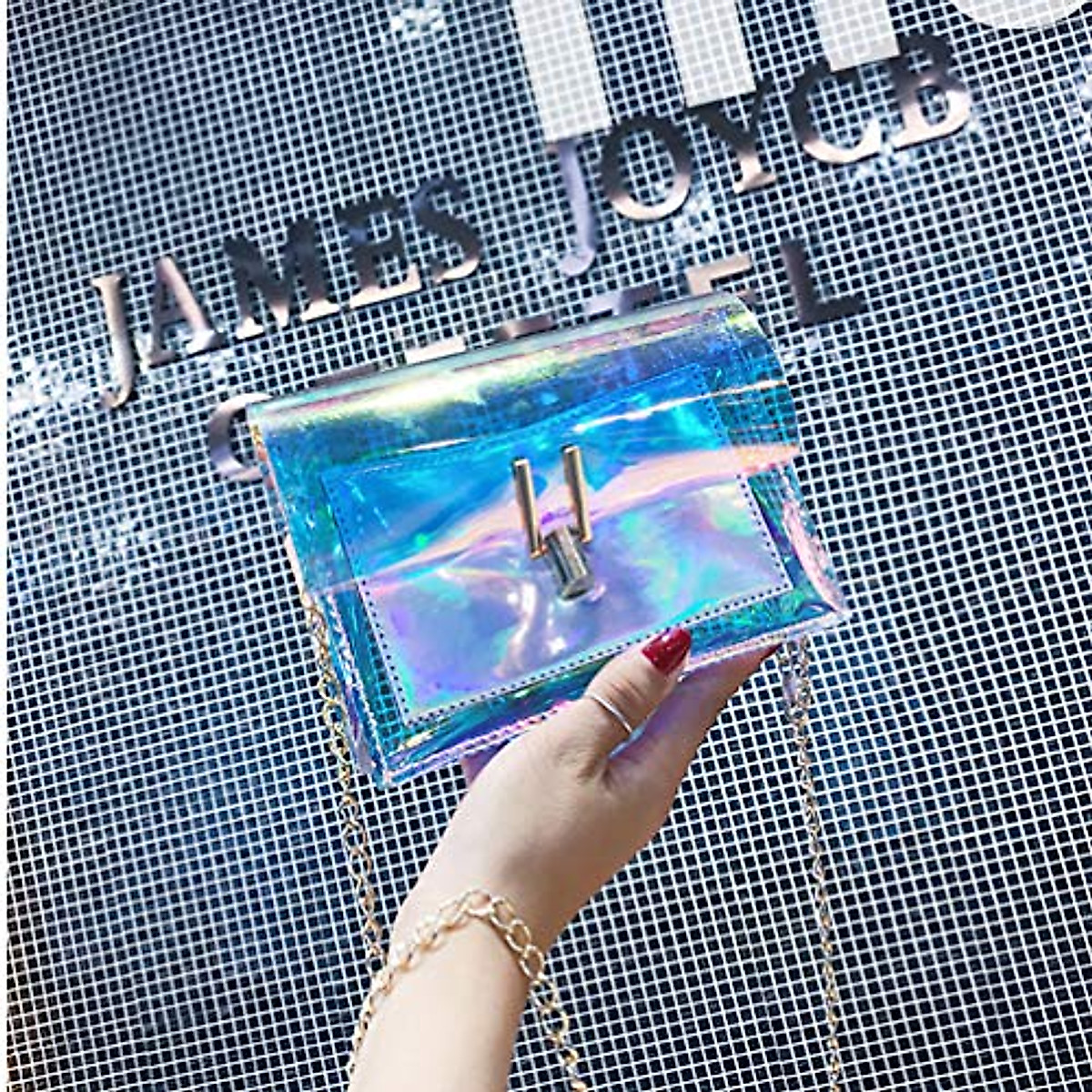 VALICLUD Holographic Clear Crossbody Chain Purse Transparent Iridescent Shoulder Handbag Small Jelly Tote Bag for Women
