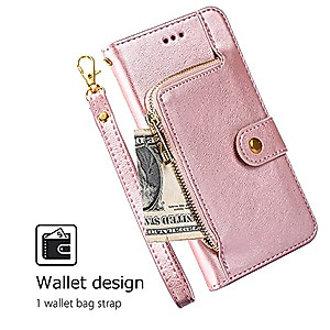 Fansipro Zipper Wallet Folio Case for Oppo Reno 2 Z, Premium PU Leather Slim Fit Cover for Reno 2 Z, 3 Card Slots, 1 Transparent Photo Frame Slot, Well Design, Golden