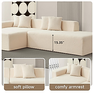 VASOENY 105.5 X 60.2'' L Shaped Sectional Sofa, Sherpa Fabric L Shaped Couch, 3 Seat Corner Sofa Couch, Modern Upholstered Couch with 4 Pillow Left Hand Lounge for Living Room, Office