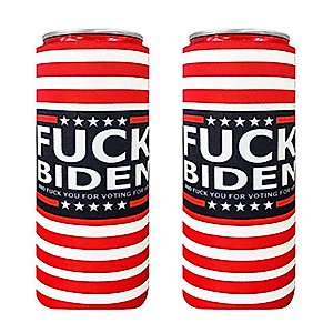 XccMe 2pcs Fuck Biden Can Cooler,Fuck You For Voting For Him Slim sleeves for 12oz Slim Cans like Red Bull, White Claw, Slim Beer and Spiked Seltzer Water（Fuck Biden）