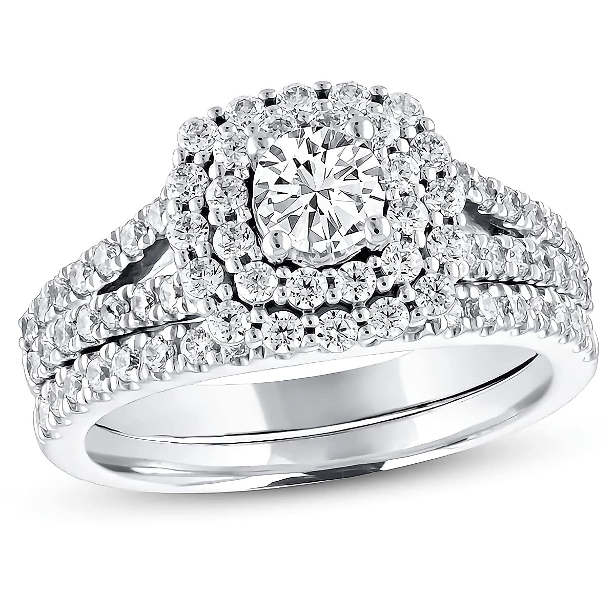 ZLAEBL Bridal Set 2 CT tw Round Moissanite Engagement Ring and Wedding Band Sets for Women 925 Sterling Silver Name Custom Ring Gift