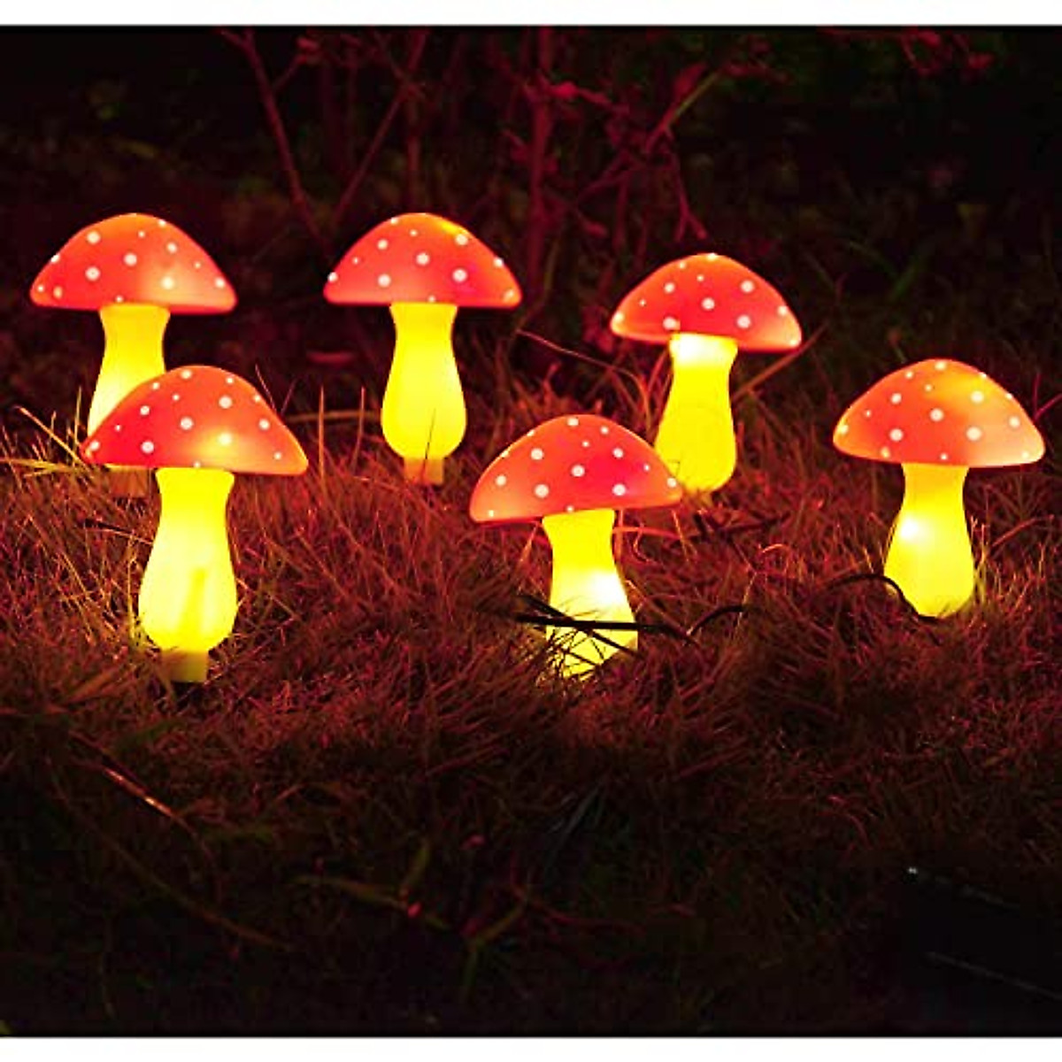 Abkshine New Upgraded Set of 6 Red Solar Mushroom Lights Garden Outdoor Decor, 8 Modes Waterproof Mushroom Solar Lights for Garden Pathway Landscape Yard Easter Pathway Halloween Xmas Decorations