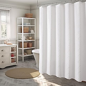 Lecloud White Shower Curtain for Bathroom, 3D Embossed Geom Pattern Hotel Quality Bathroom Shower Curtain, Machine Washable Waterproof Fabric Bath Curtain for Bathroom and Bathtubs, 72" Wx72 L
