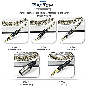 GUCraftsman 6N Single Crystal Silver Upgrade Cable 3.5mm/4.4mm/4Pin XLR Headphone Cable for HIFIMAN SUSVARA Ananda Arya SUNDARA Edition XS HE1000se HE5se HE6se (4.4mm Plug, Two 3.5mm)