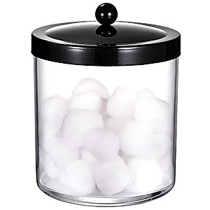 Premium Quality Apothecary Jar - 50 Ounce Large Clear Plastic Storage Container Jar with Rust Proof Stainless Steel Lid, Bathroom Vanity Countertop Storage Organizer Canister (Black)