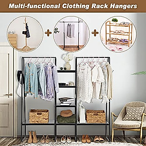 HABUTWAY Clothing Garment Rack with 6 Wooden Storage Shelves Dress Racks for Hanging Garment Max Load 650LBS Capacity Metal Frame (BLACK)