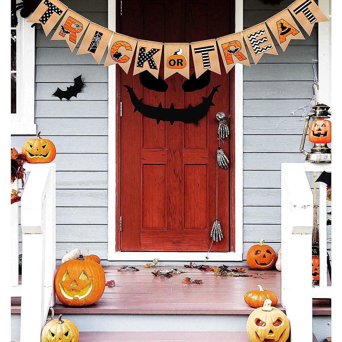 Halloween Banner for Mantle - Happy Halloween Garland Banner Burlap Trick or Treat Banner Hanging Decor for Fireplace Home Halloween Party Decorations