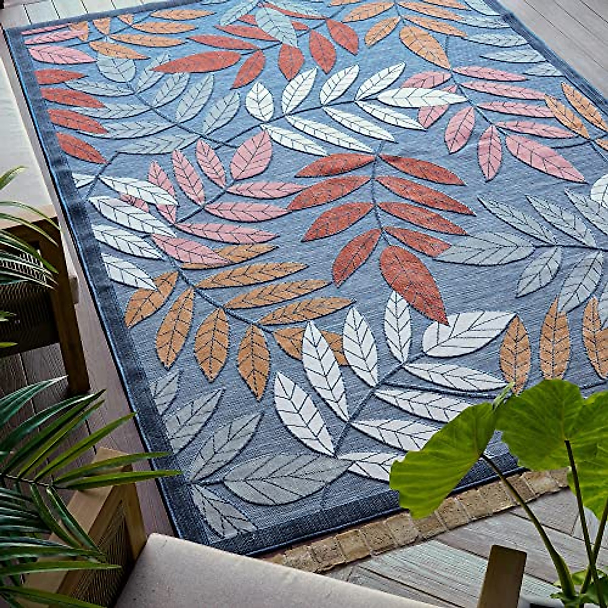 Water Resistant Modern 8x10 Indoor Outdoor Patio Rug | Floral Outdoor Rugs for Patios, Deck, Porch, Entryway | Outside Area Rug | 7'7'' x 10'3''