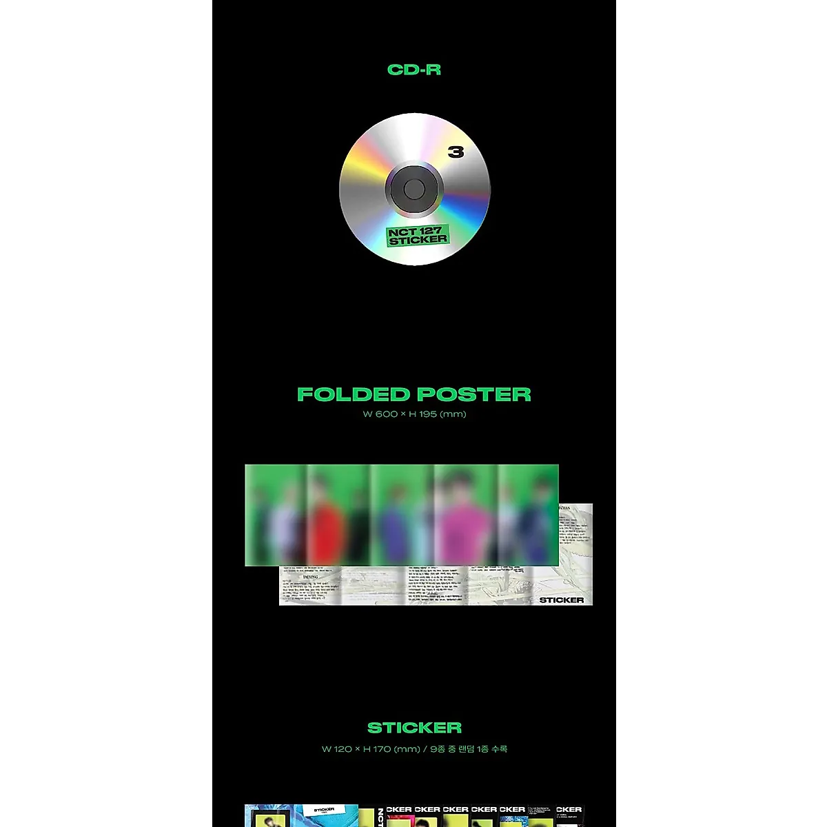 New NCT 127 Sticker 3rd Album Sticky Version CD+1p Poster+1p Folding Poster On Pack+112p Booklet+1p Sticker+1p PostCard+1p PhotoCard+Tracking Sealed