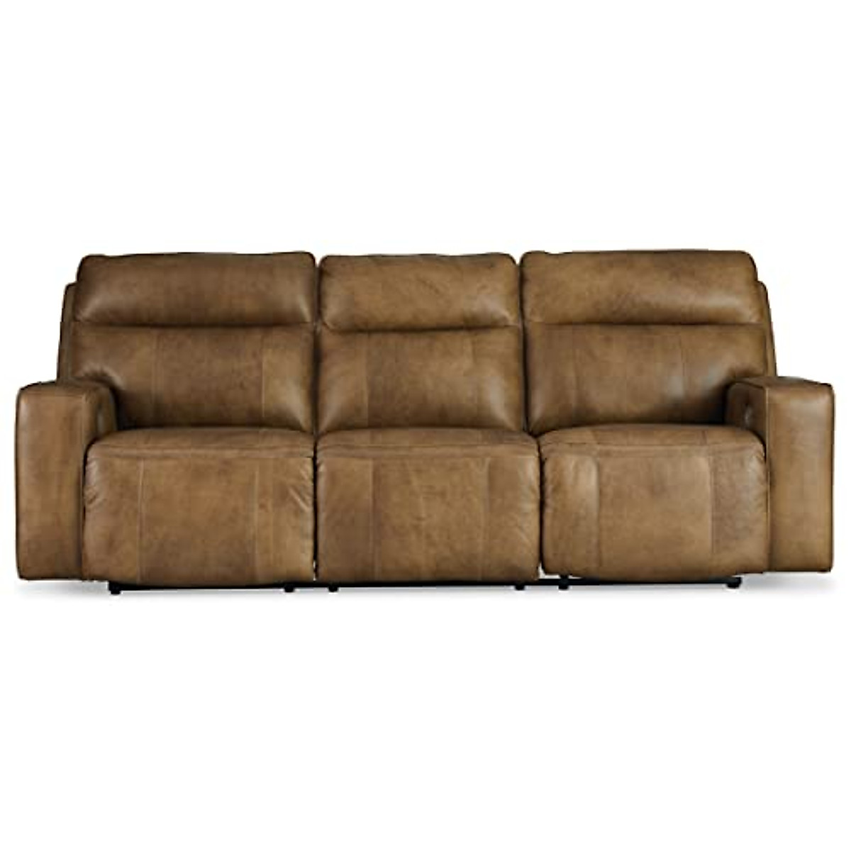 Signature Design by Ashley Game Plan Contemporary Tufted Leather Power Reclining Sofa with Adjustable Headrest, Light Brown