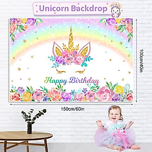 129Pcs Unicorn Theme Birthday Party Decorations Supplies For Girls,Rainbow Unicorn Balloon Garland Arch Kit With Unicorn Backdrop Tablecloth,Fringe Curtain Rainbow Gold Confetti Pink Purple Balloons