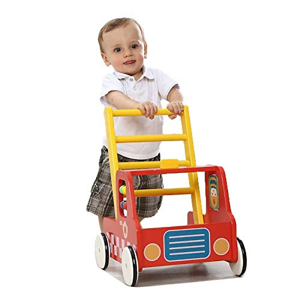 Red Aircraft Wooden Baby Push Walker - 2-in-1 Toddler Push & Pull Toys Learning Walker Stroller Walker with Wheels for Baby Girls Boys 1-3 Years Old