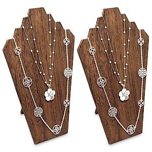 Ikee Design 2 Pcs Lightweight Wooden Necklace Display Bust Easel Jewelry Display for Shows, Necklace Display Stand, Jewelry Display Bust For 3 Necklaces, Brown Color, 8.25 W x 1.13 D x 13 H in