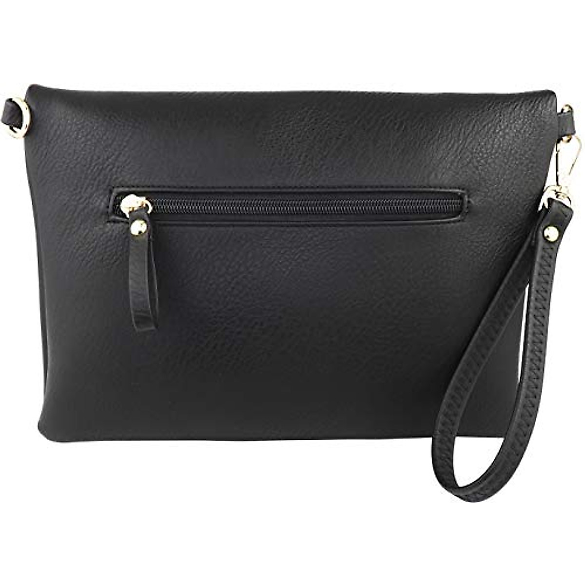 B BRENTANO Fold-Over Envelope Wristlet Clutch Crossbody Bag (Black.)