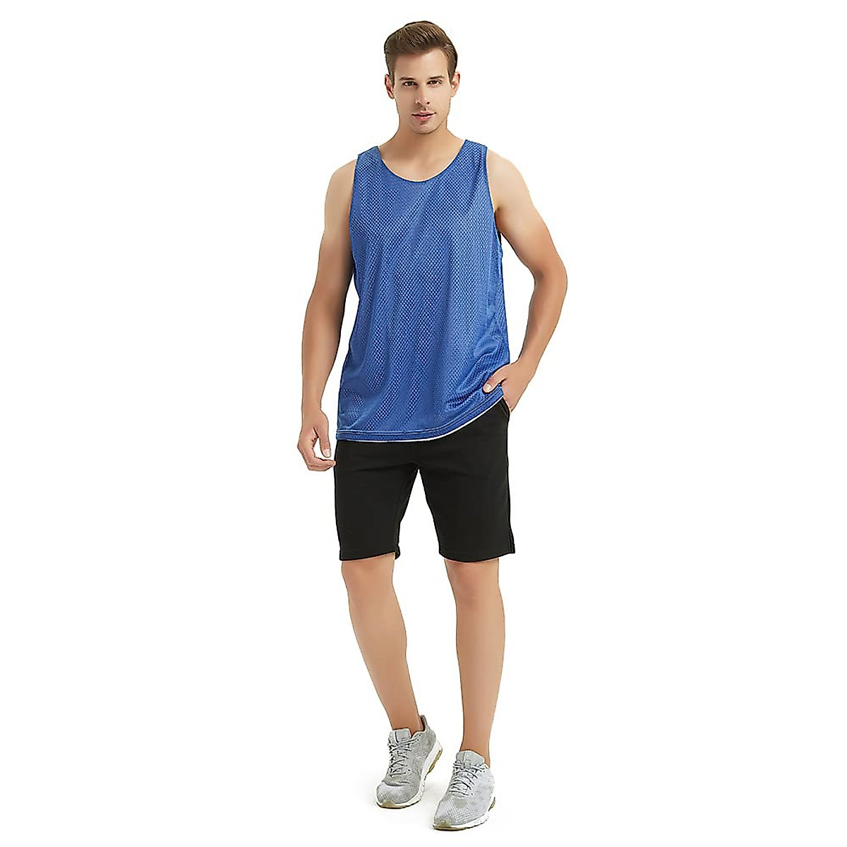 TopTie Reversible Basketball Jerseys Men's Tank Top Mesh Tank Lacrosse Jersey for Adult Youth-Black/White-L