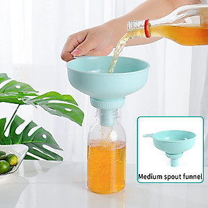 Plastic Wide Mouth Kitchen Funnels with Detachable 4 Different Sizes Spout and Strainer for Filling Small Bottles, Canning Funnel for Wide and Regular Jars,Food Funnels for Kitchen Use