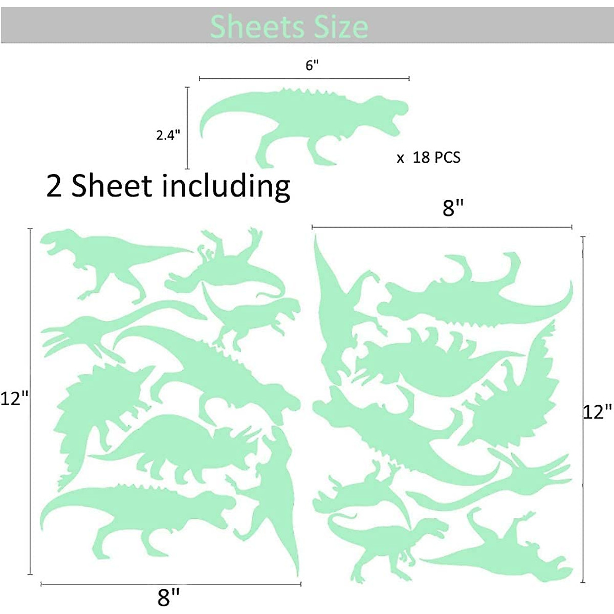 Supzone 18 pcs Dinosaurs Wall Decals Luminous Stickers Glow in The Dark Light Dino Wall Stickers Removable Vinyl DIY Wall Decor for Boys Playroom Bedroom Classroom Living Room Nursery Room