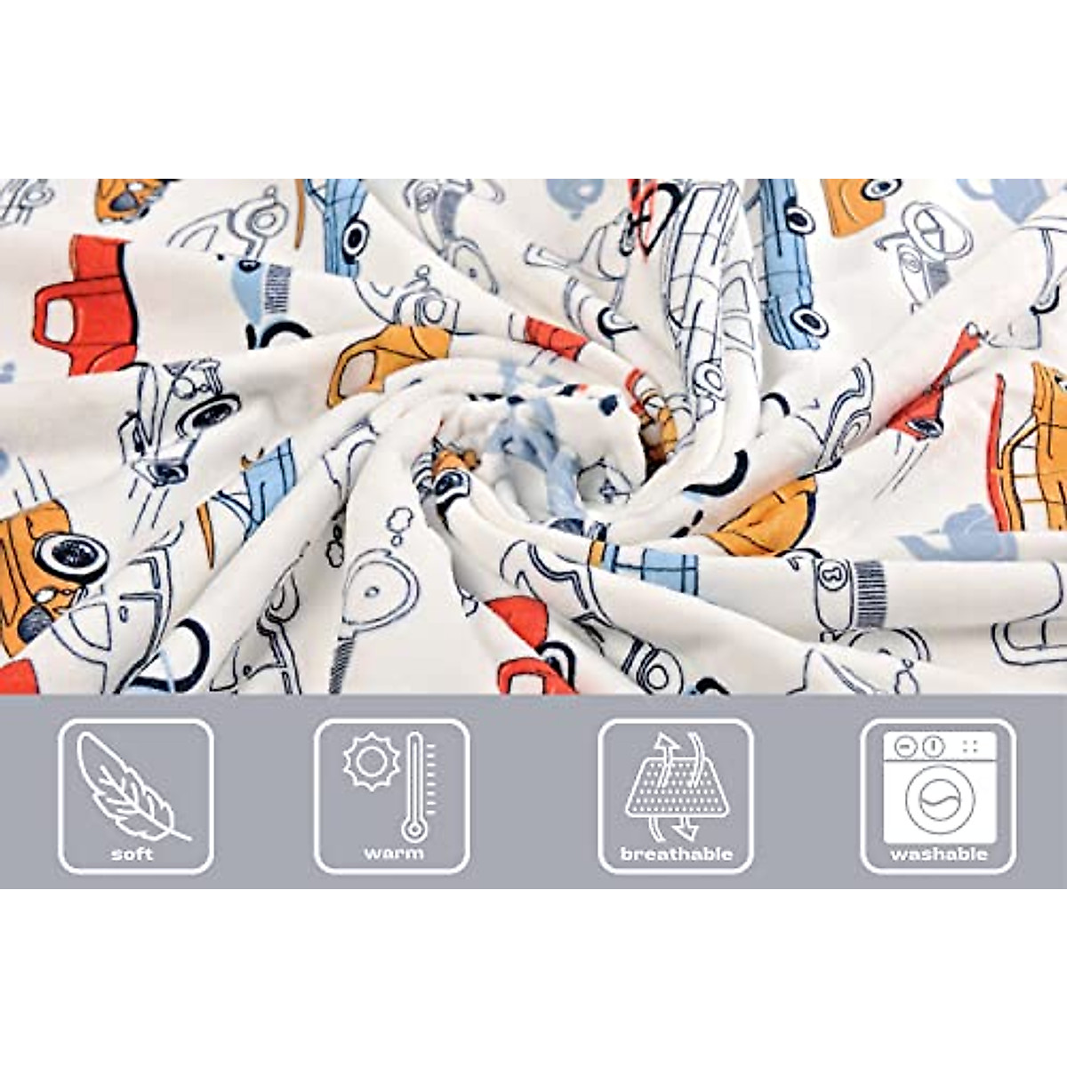 Minky Baby Blanket Plush Mink Blanket Nursery Bed Blanket with Dotted Backing for Baby Boy Baby Girl 30x40 Inches (Car)