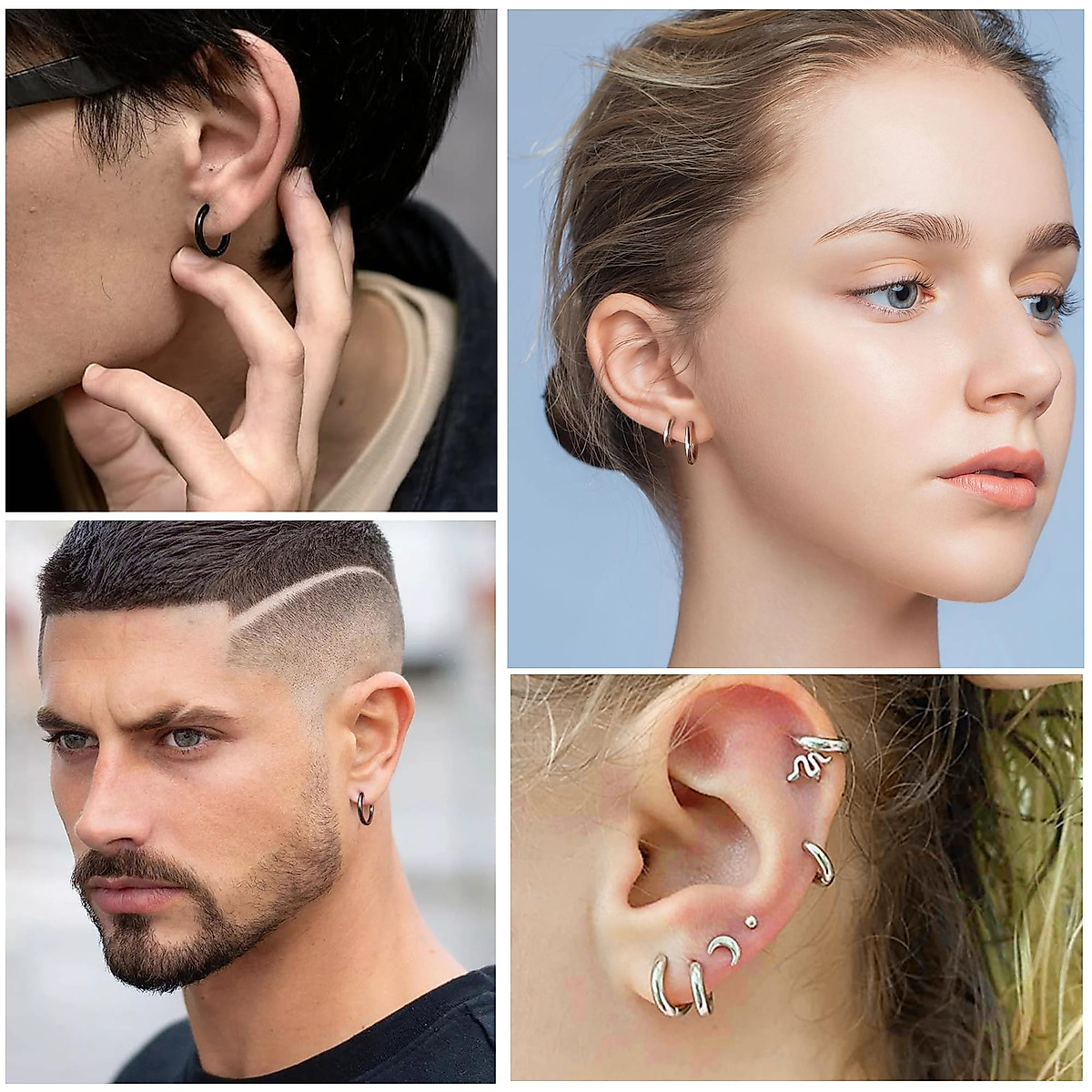 BOUTIQUELOVIN 10 Pairs Stainless Steel Hoop Earrings for Men Small Black Hoop Earrings Set Mens Hypoallergenic Huggie Hoops Earing